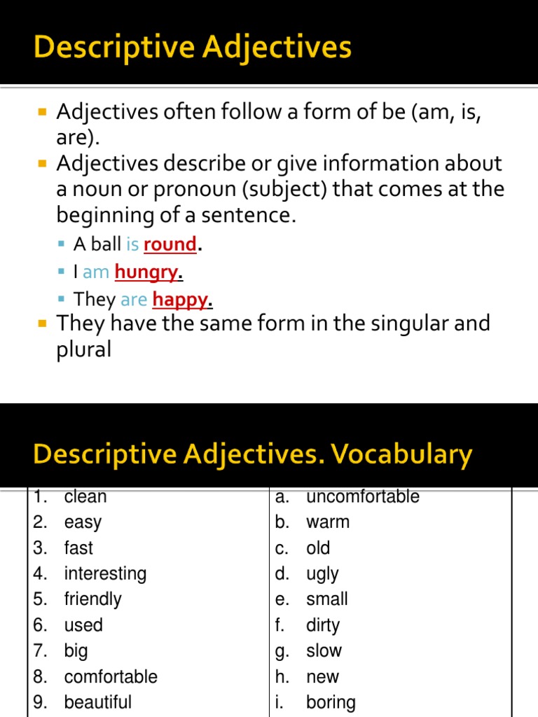 Descriptive Adjectives | PDF | Adjective | Noun