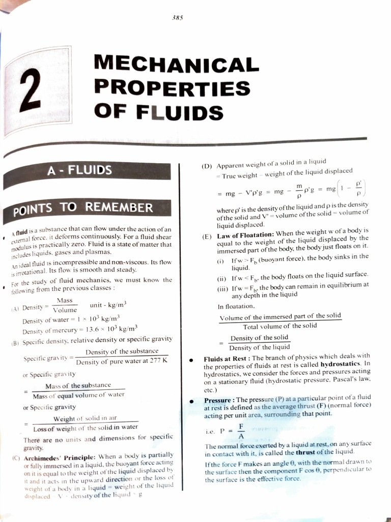 Mechanical Properties of Fluids - FLUIDS | PDF | Pressure | Pressure Measurement