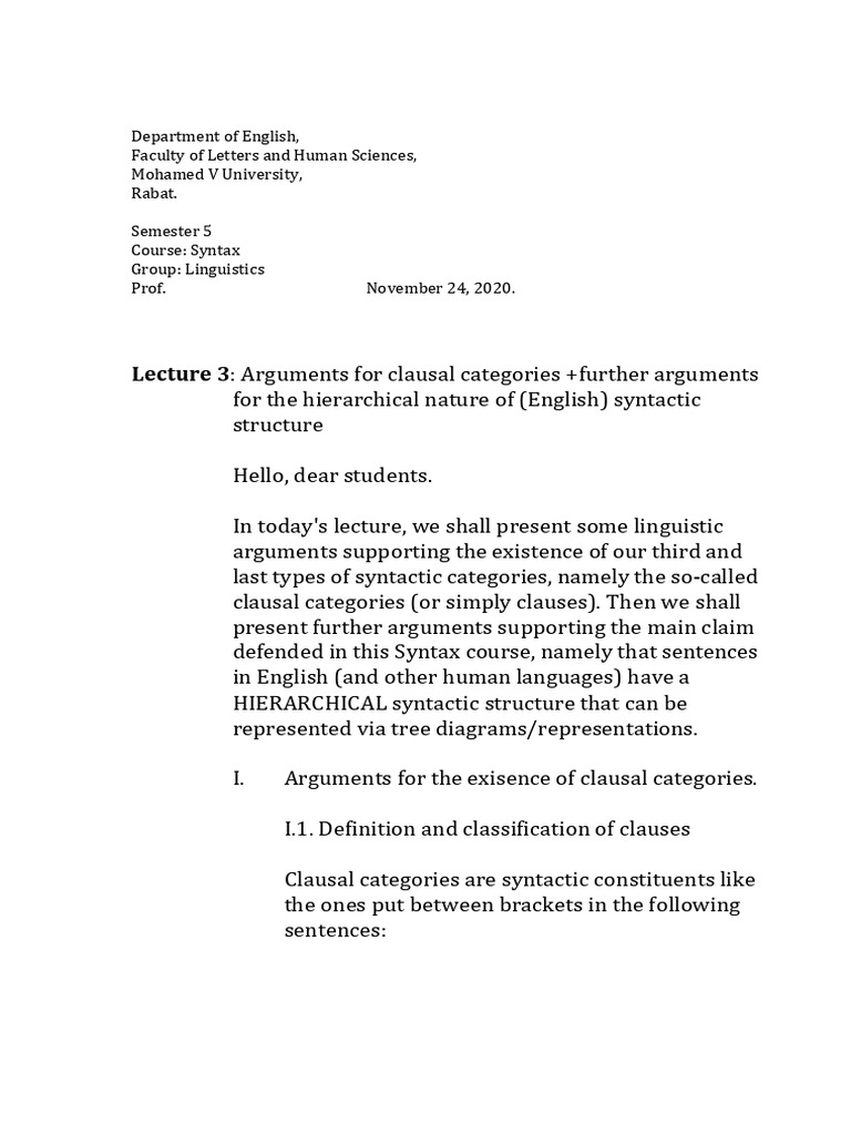 Syntax, Lecture 3, Nov 24, 2020 | PDF | Clause | Syntax