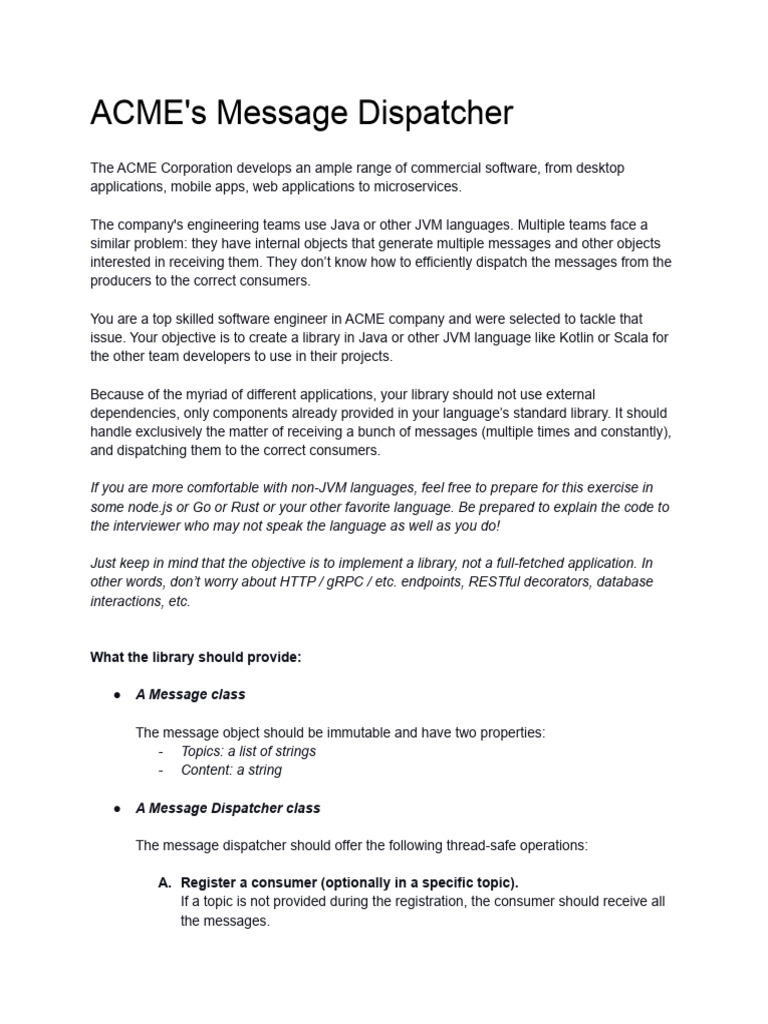 ACME's Message Dispatcher | PDF | Java Virtual Machine | Java ...