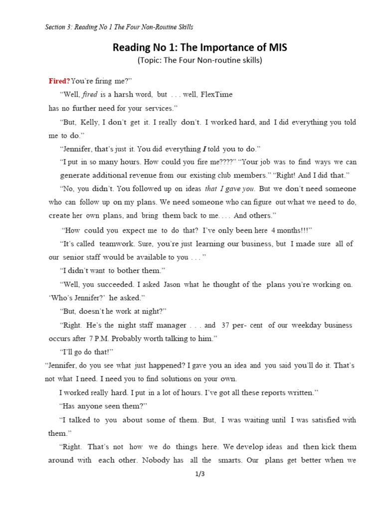 Reading 1 The Four Non-Routine Skills - Question | PDF | Cognitive ...