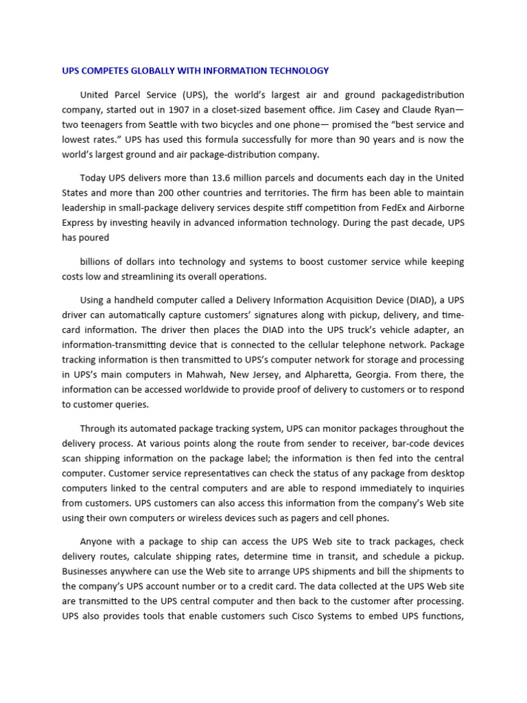 UPS Case Study - Original Text | PDF | United Parcel Service | Software Development Process
