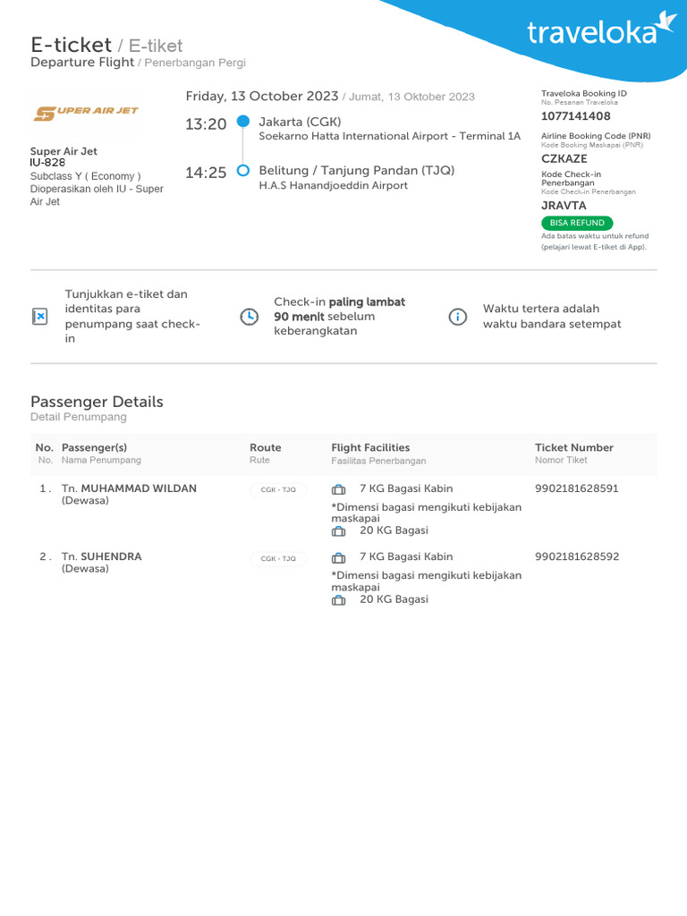 E-Ticket Traveloka | PDF
