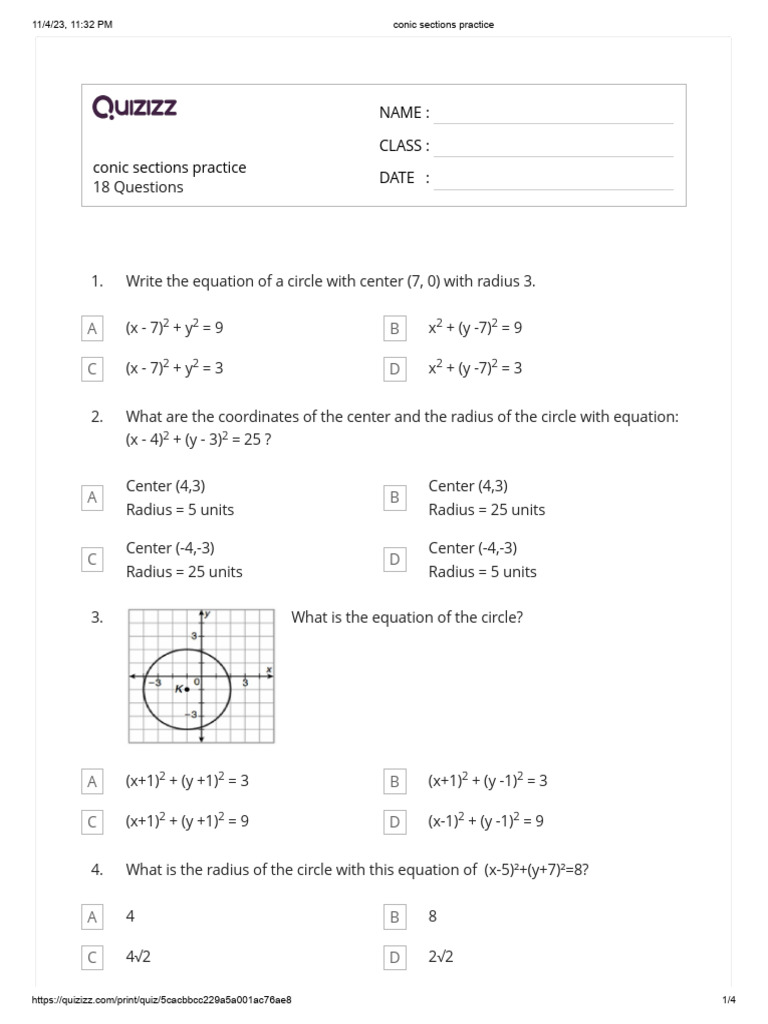 Conic Sections Practice | Download Free PDF | Ellipse | Elementary Geometry