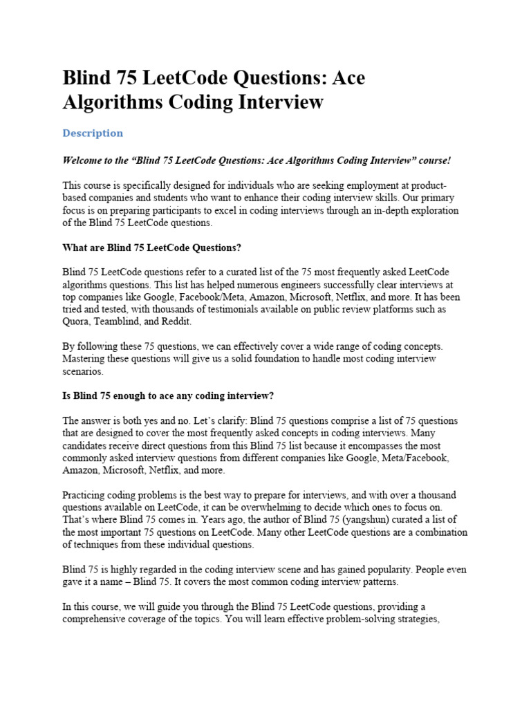 Blind 75 Questions | PDF | Computer Programming | Learning Blind 75 Questions | PDF | Computer Programming | Learning