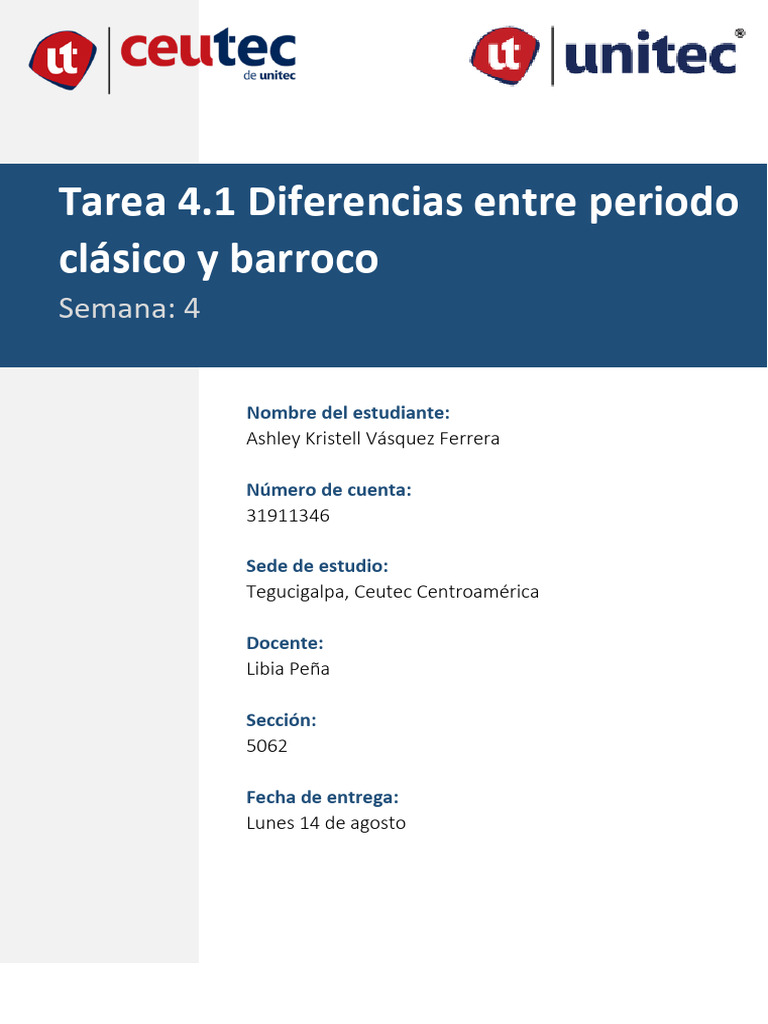 Tarea 4.1 Diferencias Barroco y Clasico Ashley V. | PDF