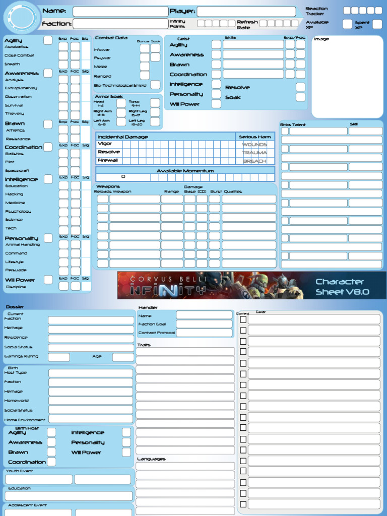 Infinity - Character Sheet v8 - Thom Shartle | PDF