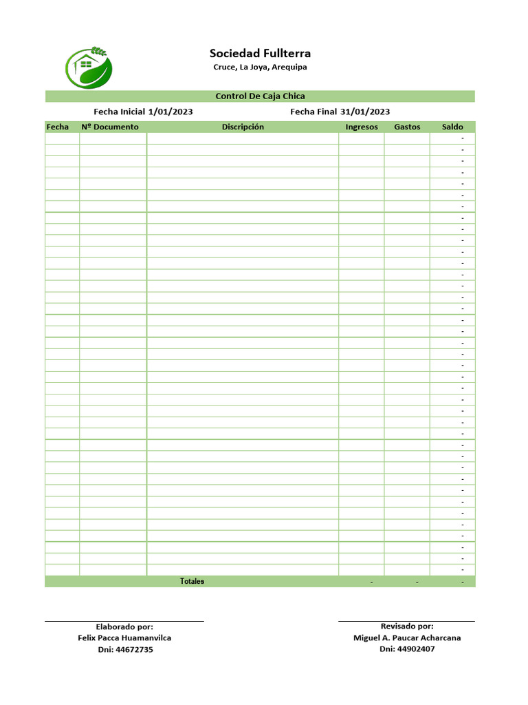 Control de Caja Chica FullterraEnero | PDF | Autenticación | Control de ...