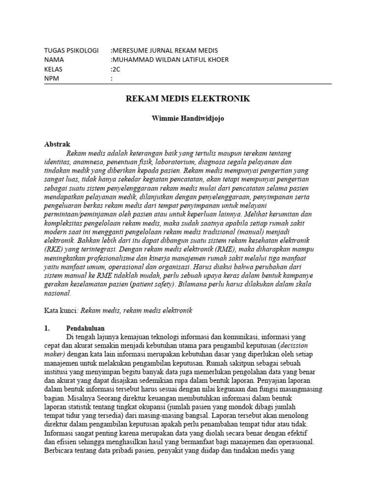 Resume Rekam Medis Elektronik 'Psikologi' - 2C - Muhammad Wildan LK | PDF