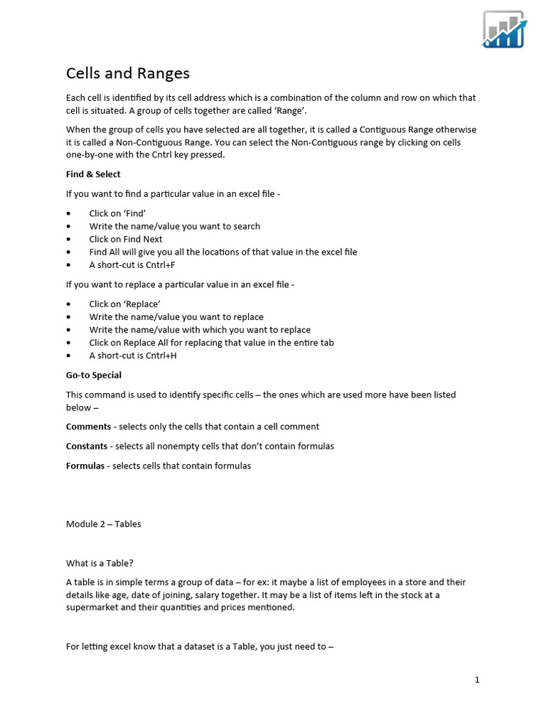 2 1 Module 2 Cells And Ranges Pdf Microsoft Excel Computer Science