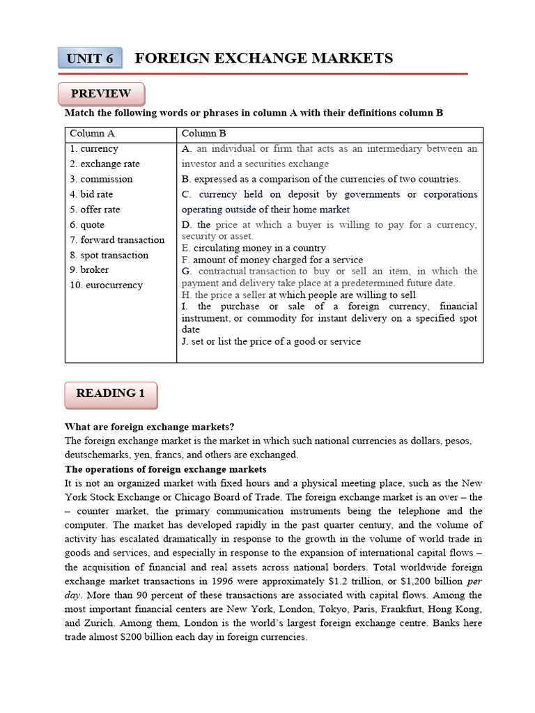 Unit 6 Foreign Exchange Markets For Students | PDF | Foreign Exchange ...