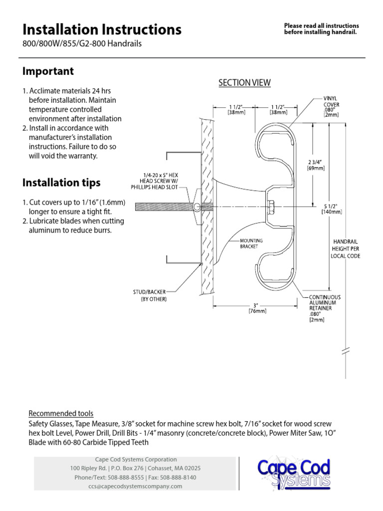 Handrail Installation Instructions Guide | PDF | Screw | Drill