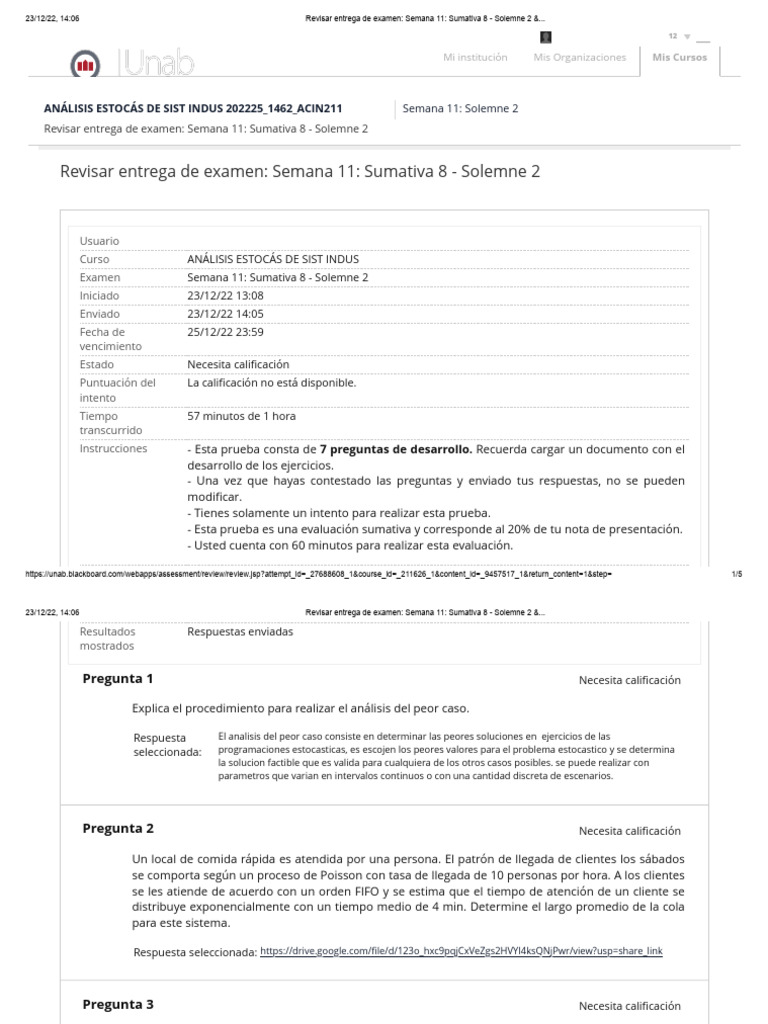 Revisar Entrega de Examen - Semana 11 - Sumativa 8 - Solemne 2 &.. | PDF | Matemáticas Aplicadas