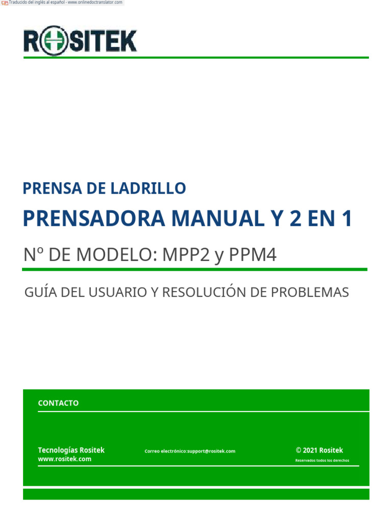 Rositek Pollen Brick Press User Guide 10.14.en - Es | PDF | Enchufes y ...