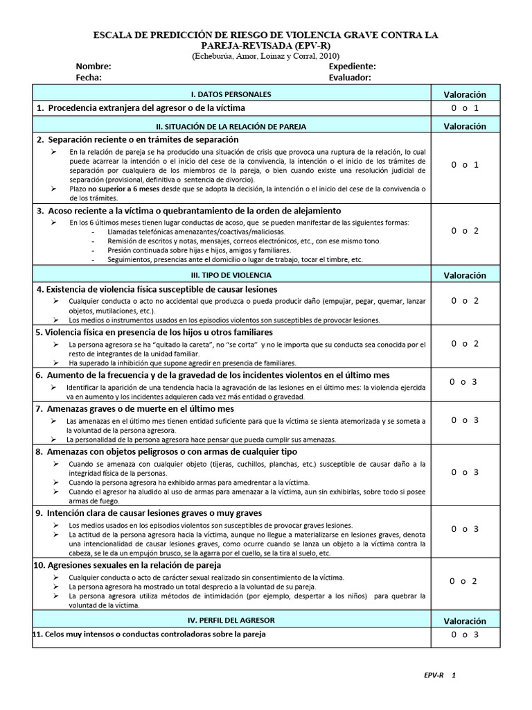 EPV-R Escala Con Instrucciones | PDF | Violencia | Agresión
