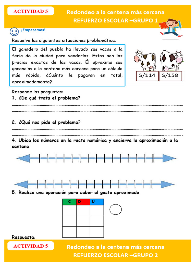 D5 A1 FICHA MAT. Redondeo A La Centena Más Cercana | PDF