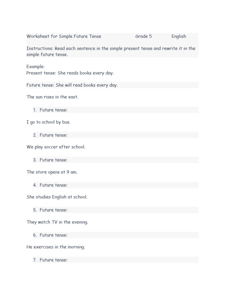 Worksheet For Simple Future Tense Grade 5 | PDF | Art