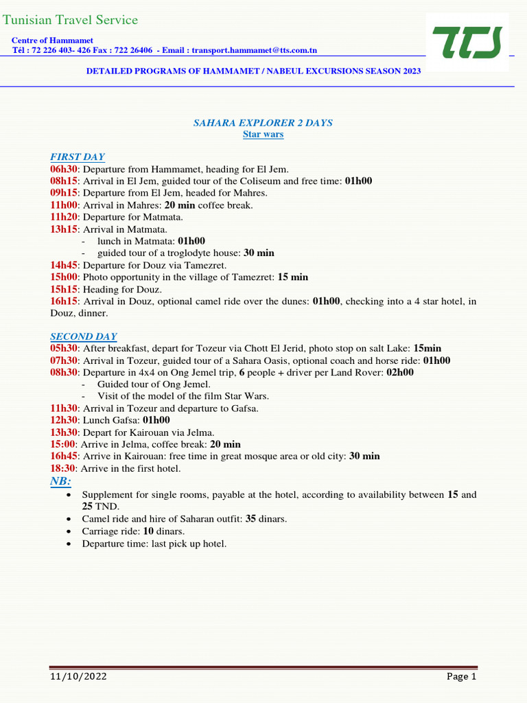 Tunisian Excursion Itineraries | PDF | Tunis | Carthage