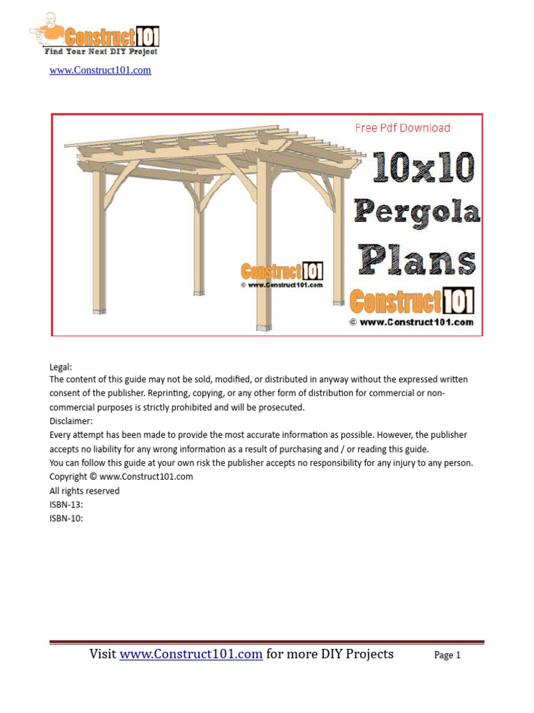 10x10 Pergola Plans Construct101 | Download Free PDF | Screw | Metalworking