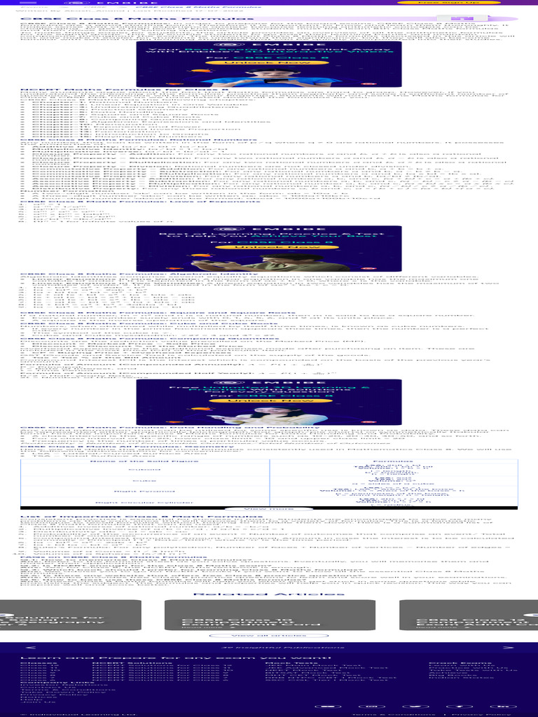 CBSE Class 8 Maths Formulas | PDF | Equations | Mathematics