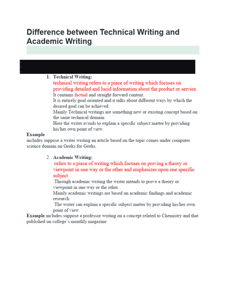 Difference Between Technical Writing and Academic Writing | PDF ...