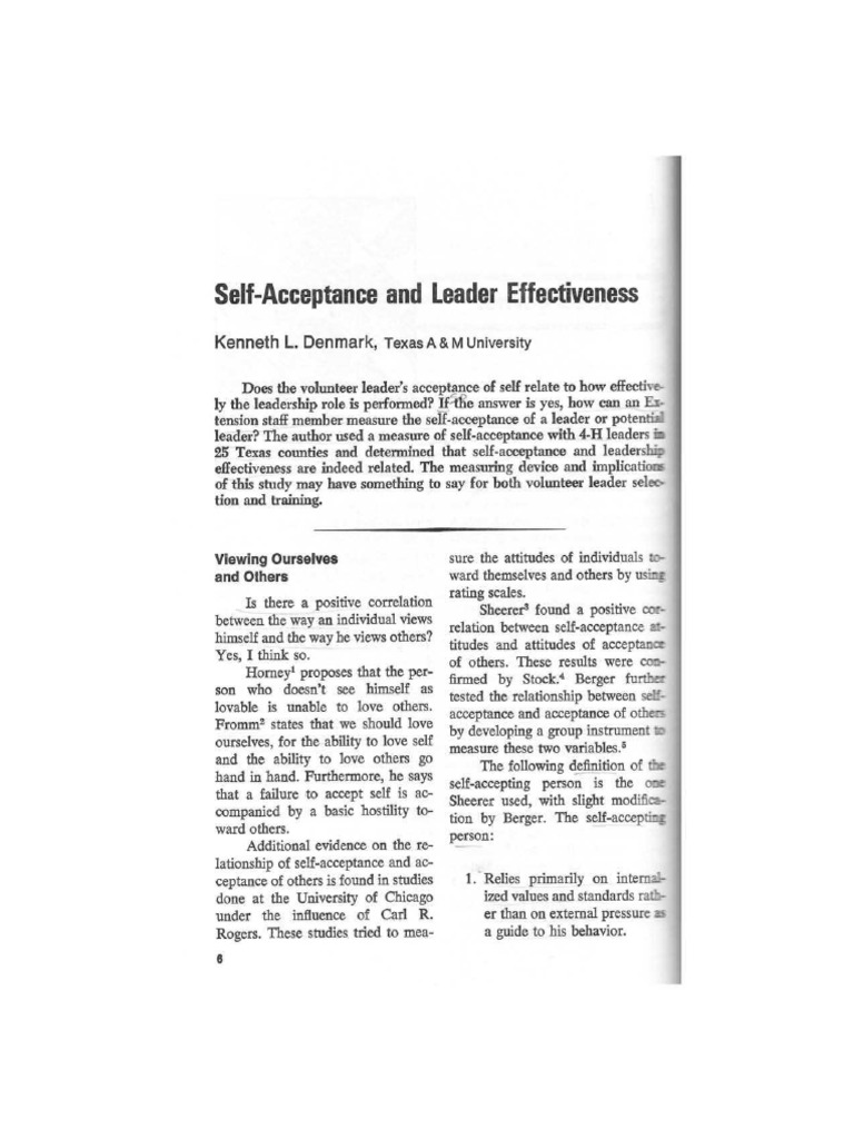 Self Acceptance and Leader Effectiveness | PDF