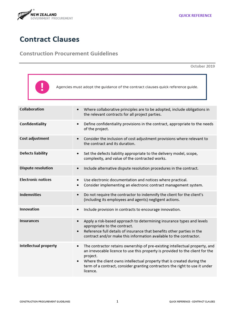 Contract Clauses Construction Procurement Pdf Procurement Indemnity
