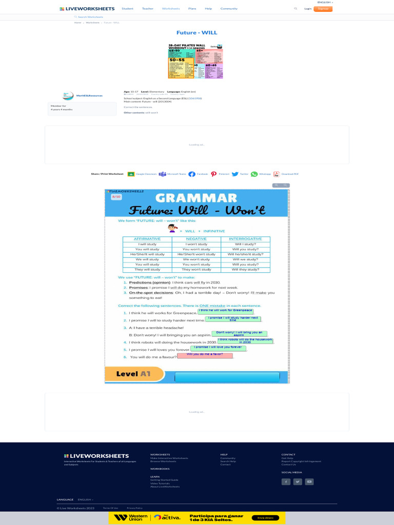 Future - WILL worksheet Live Worksheets | PDF | Worksheet | Computing
