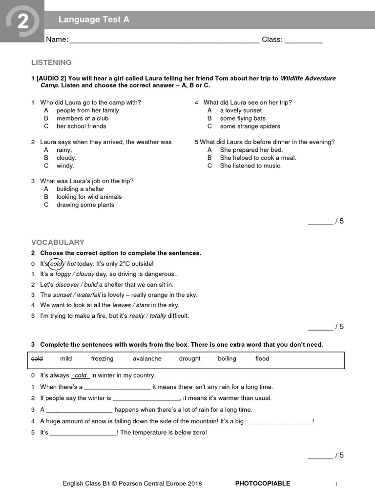 ECB1 Tests Language Test 2A New2018 | PDF