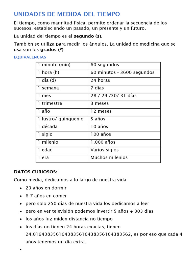 UNIDADES DE MEDIDA DEL TIEMPO | PDF