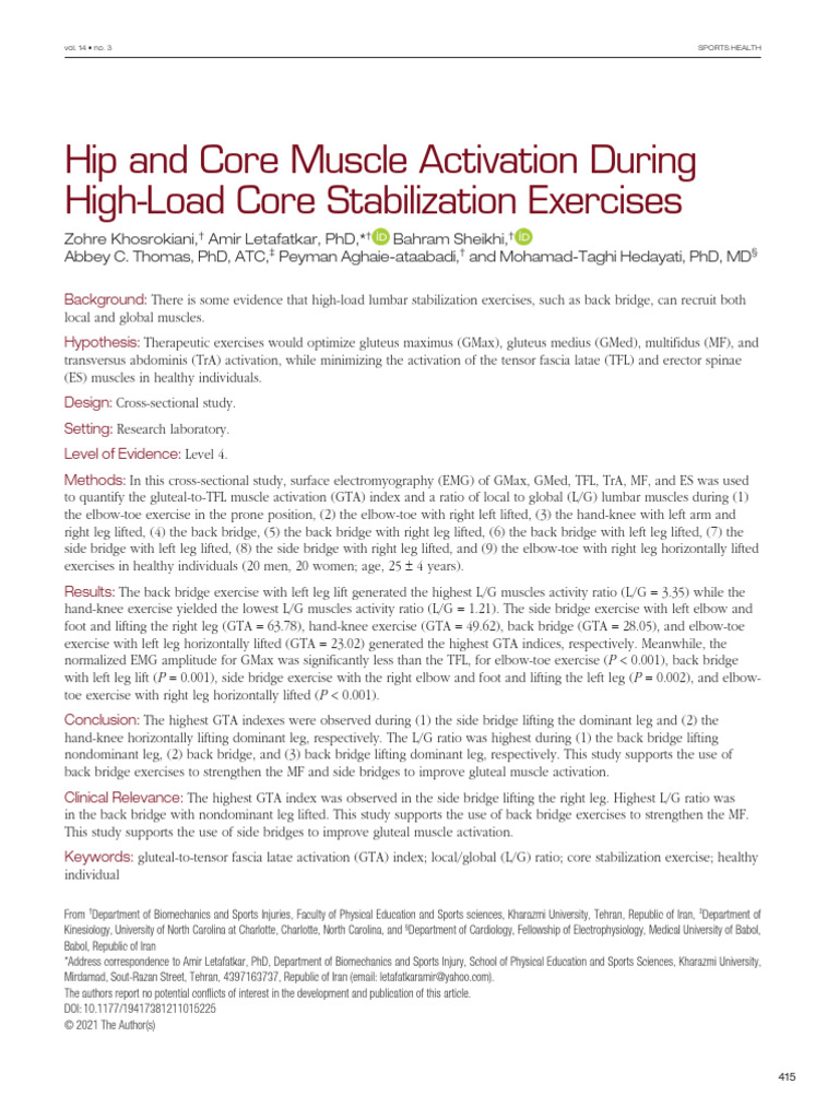 Hip and Core Muscle Activation During High-Load Core Stabilization ...