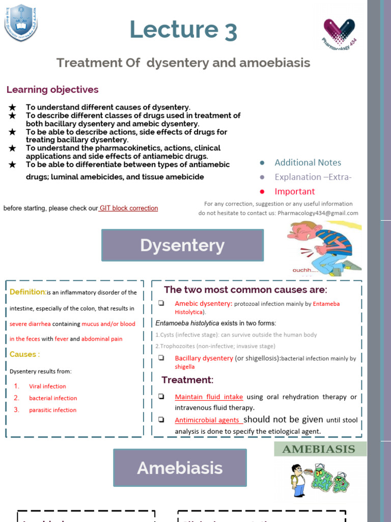 3-Treatment of Dysentery and Amoebiasis | PDF | Causes Of Death | Medicine