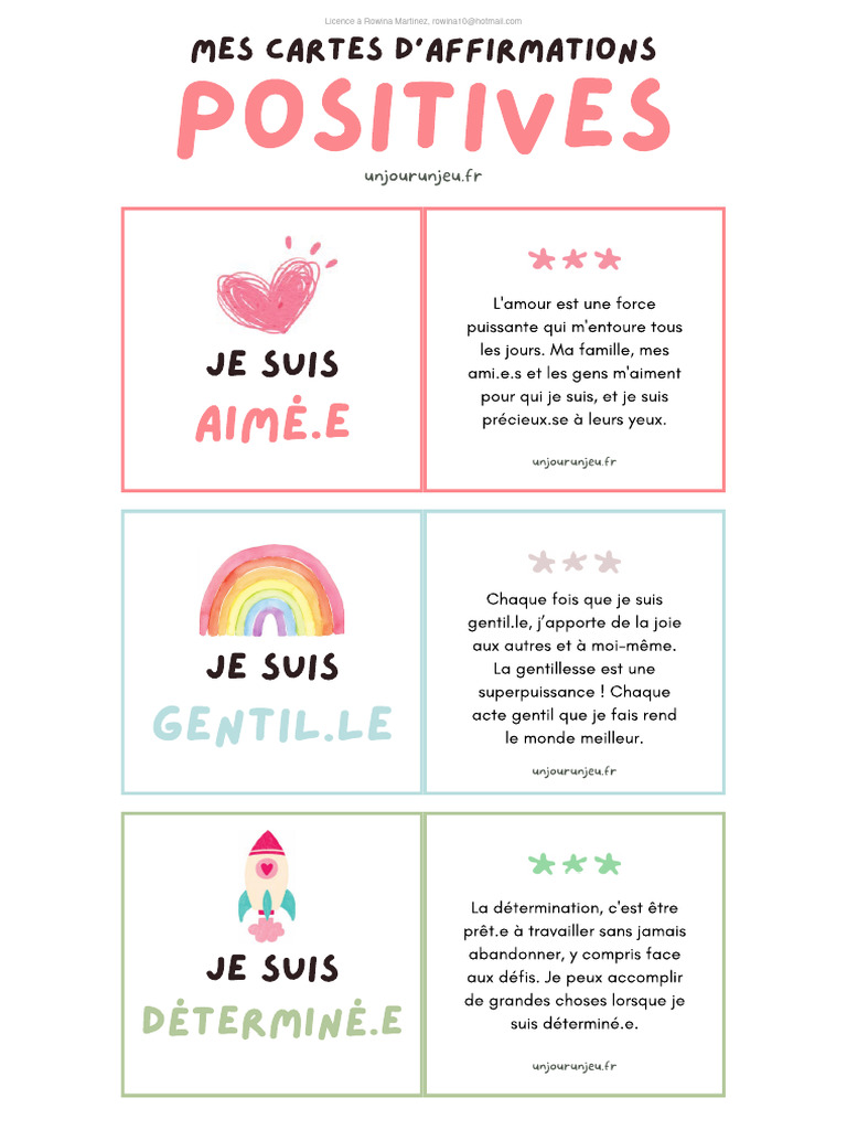 Cartes d'affirmations positives enfants | PDF