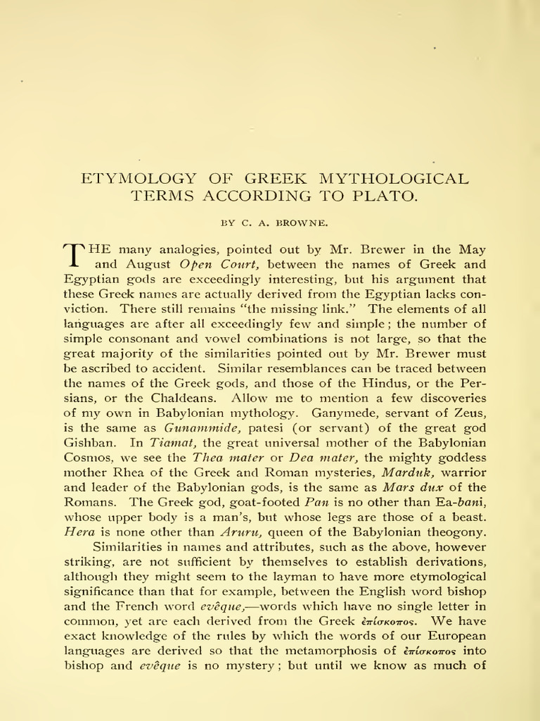 Etymology of Greek Mythological Terms According To Plato. | PDF | Greek ...