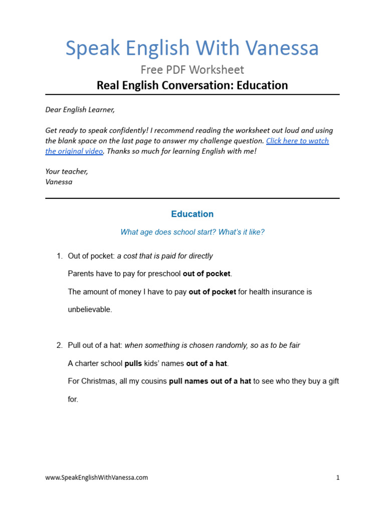Advanced English Conversation Education Speak English With Vanessa | PDF