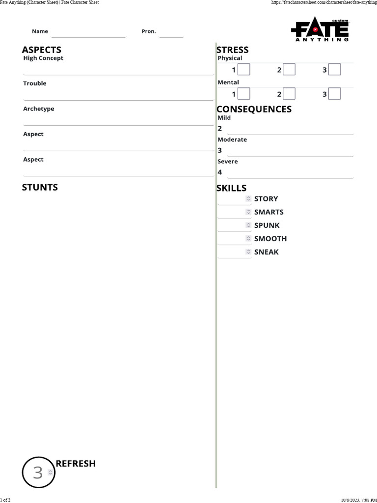 Fate Anything Character Sheet Guide | PDF | Technology & Engineering