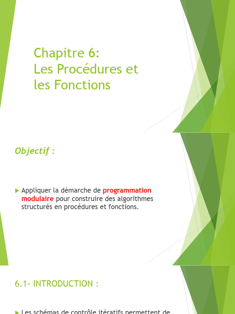 Chapitre 6 - Les Procédures Et Les Fonctions | PDF | Programme ...