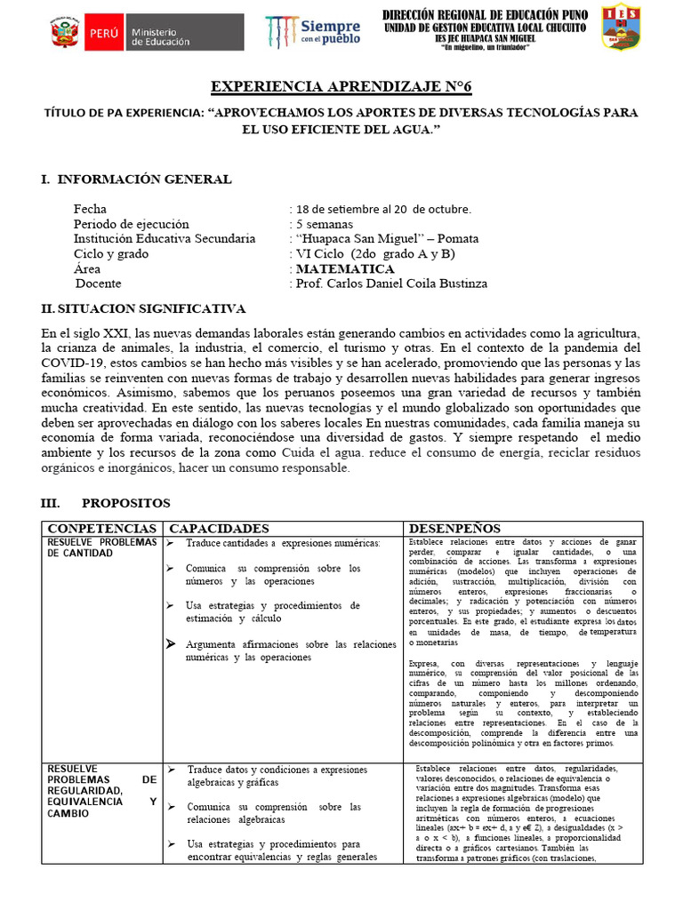 EXPERIENCIA APRENDIZAJE 06 Segundo | PDF | Números | Matemáticas
