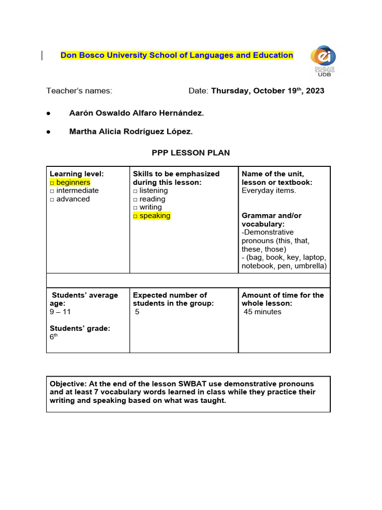 Lesson Plan: Demonstrative Pronouns for Kids | PDF | Flashcard | Vocabulary