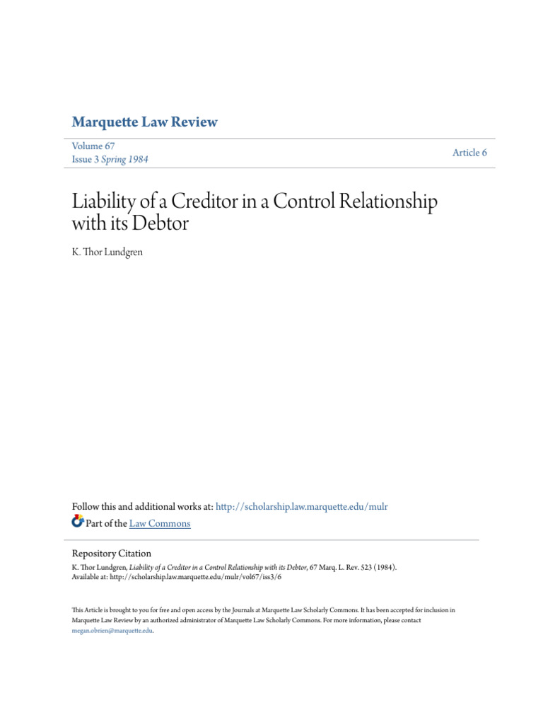 Creditor Liability in Control Relationships | PDF | Loans | Debt