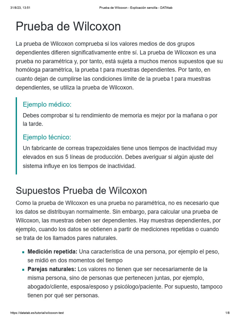 Prueba de Wilcoxon - Explicación Sencilla - DATAtab | PDF ...