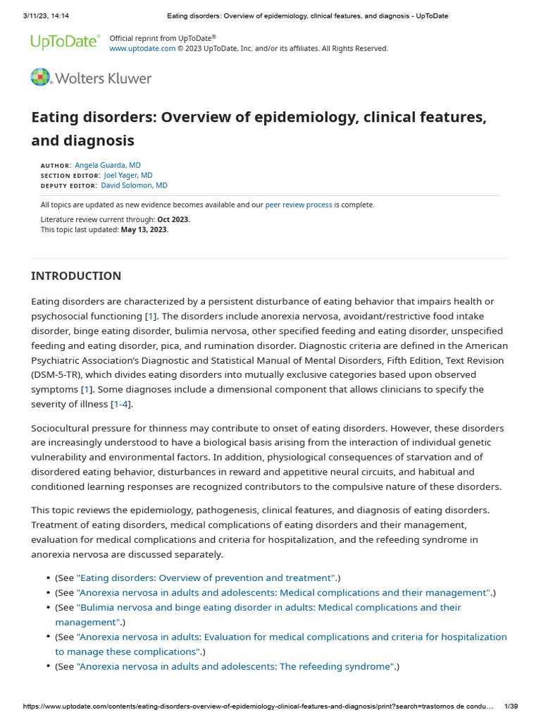 Eating Disorders Overview Of Epidemiology Clinical Features And