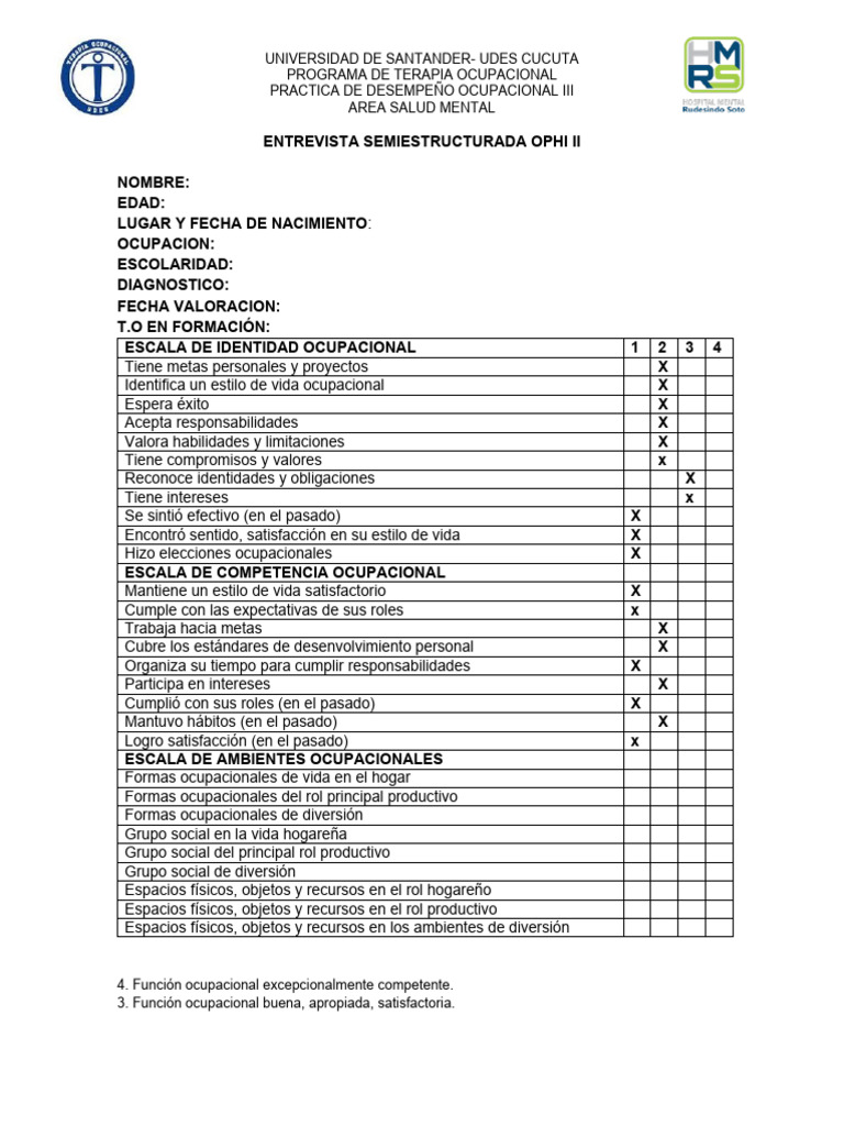 Entrevista Semiestructurada Ophi II Si | PDF | Terapia ocupacional ...