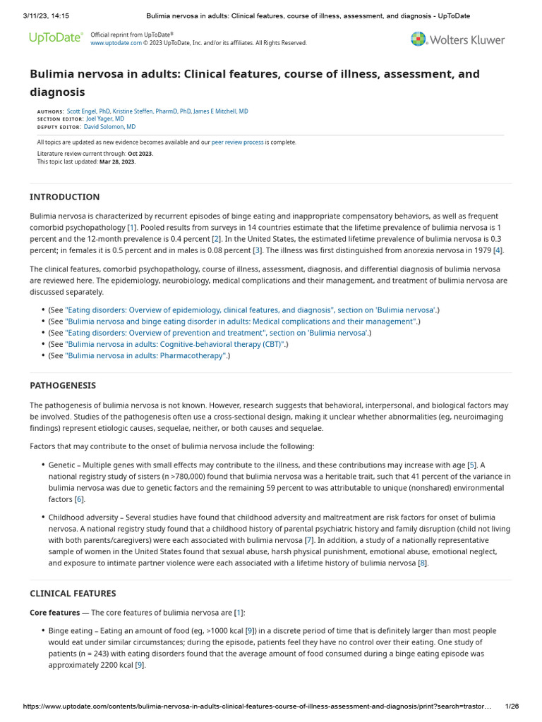 Bulimia Nervosa in Adults - Clinical Features, Course of Illness ...