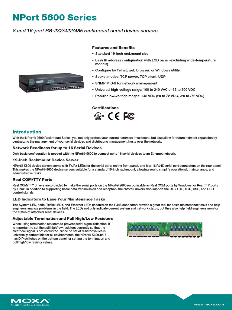 Moxa Nport 5600 Series Datasheet v1.6 | PDF | Port (Computer Networking) | Electrical Engineering