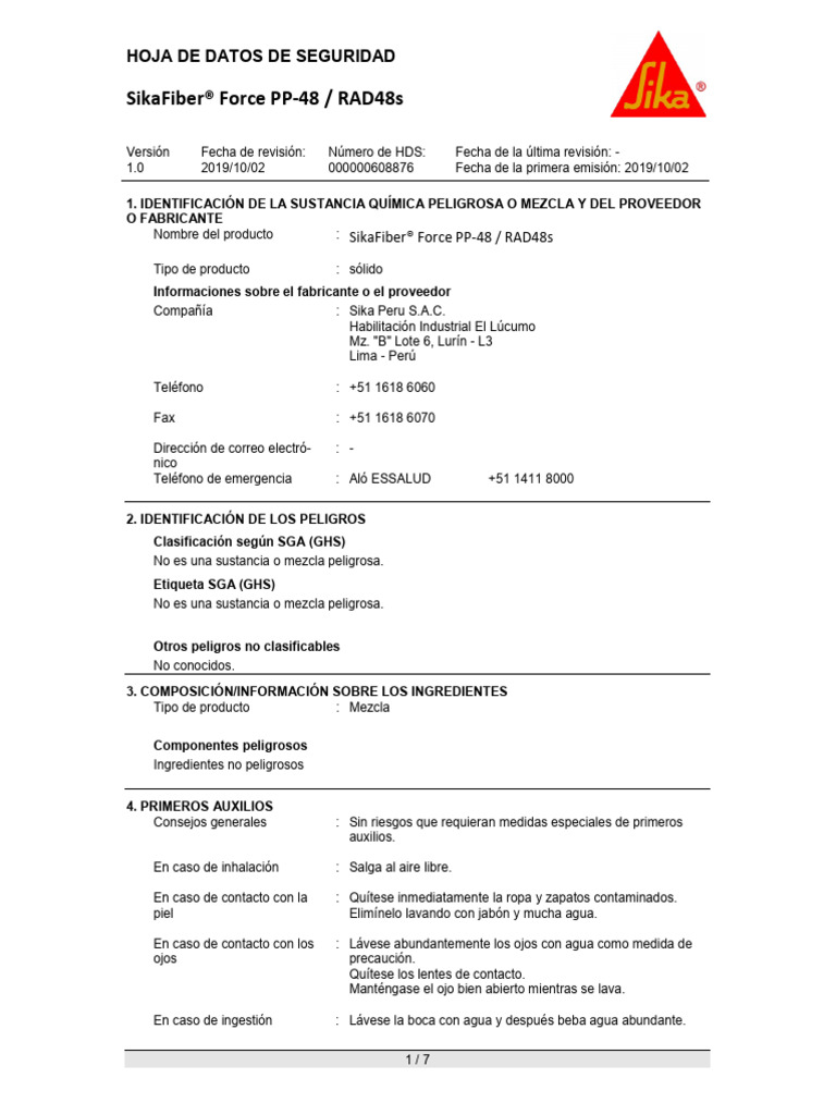 HS - Sika Fiber Force PP 48 | PDF | Toxicidad | Contaminación