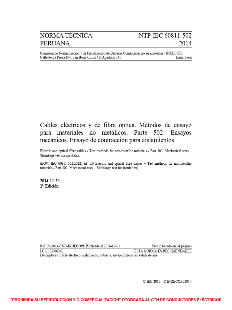 NTP Iec - 60811 502 | PDF | Materiales | Electricidad