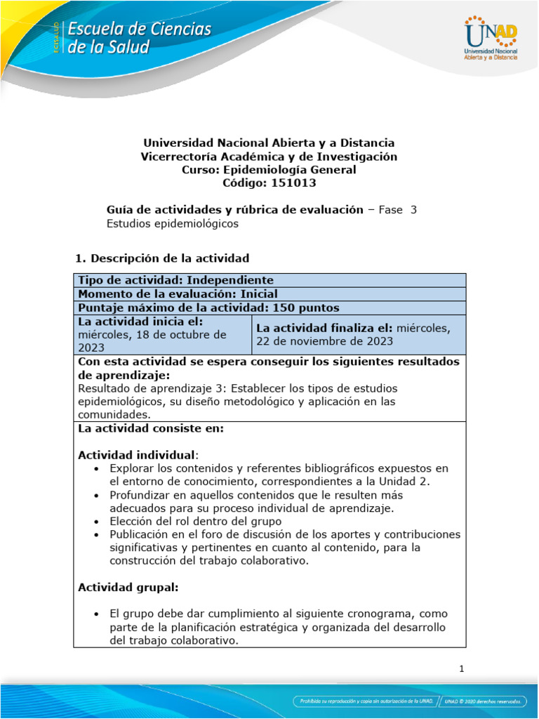 Guia de Actividades y Rúbrica de Evaluación - Unidad 2 - Fase 3 - Estudios Epidemiológicos | PDF ...