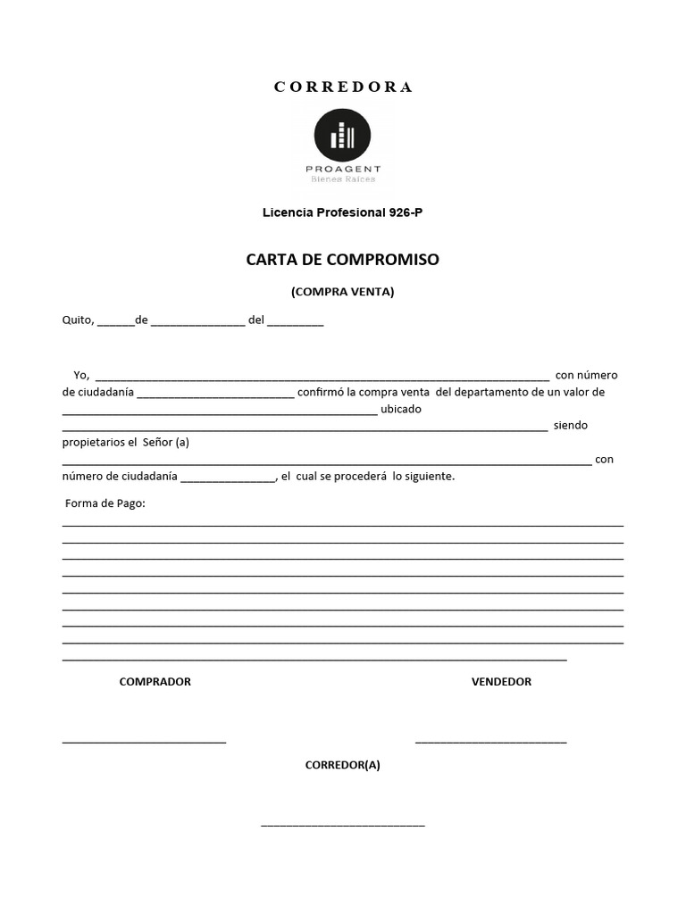 Carta Compromiso Compra Venta (Actual) | PDF