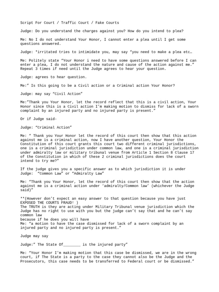 Script For Court Traffic Court (Fake Courts) | PDF | Jurisdiction ...
